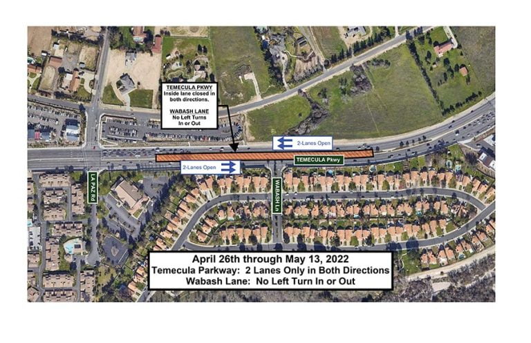 Traffic Alert: Temecula Parkway lane closures near Wabash Lane, April ...